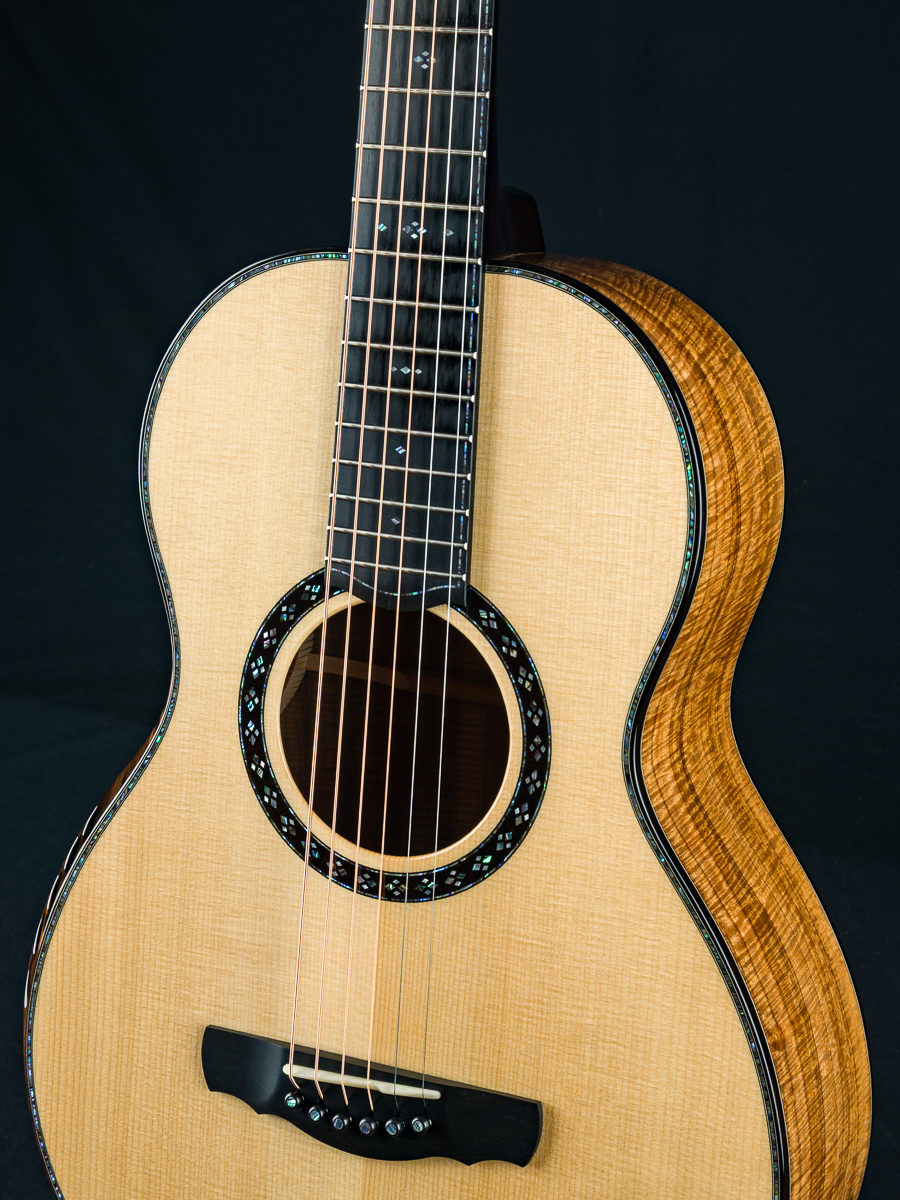 Kevin Ryan Abbey Grand Parlor Flamed Koa and Engelmann Spruce Used ...